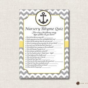 Nautical Nursery Rhyme Quiz Baby Shower Game - Nautical Nursery Rhyme ...