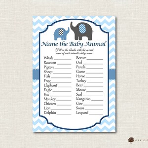 Elephant Name the Baby Animal Baby Shower Game - Baby Blue Elephant ...