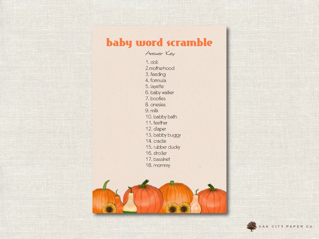 Fall Baby Shower Word Scramble Pumpkin Word Scramble Baby - Etsy