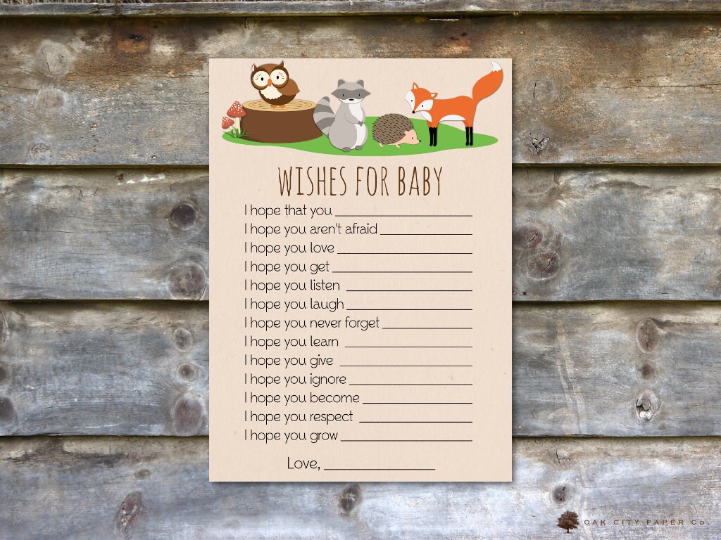 Woodland Animal Wishes for Baby Wishes for Baby Card Well - Etsy