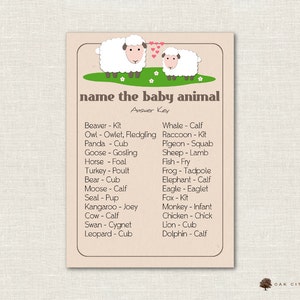 Lamb Name the Baby Animal Baby Shower Game - Lamb Shower Baby Animal ...