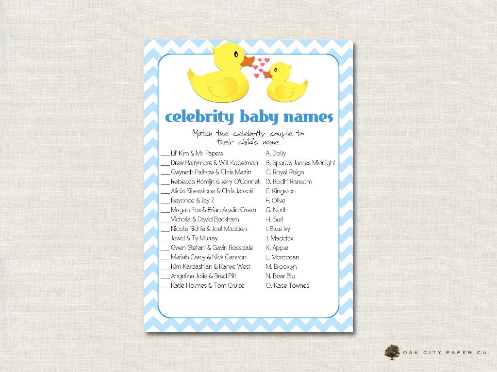 Celebrity Baby Shower Game Rubber Ducky Celebrity Baby Name | Etsy