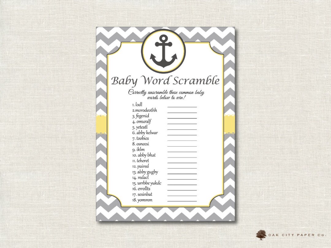 Nautical Baby Shower Word Scramble, Nautical Word Scramble, Baby Shower ...