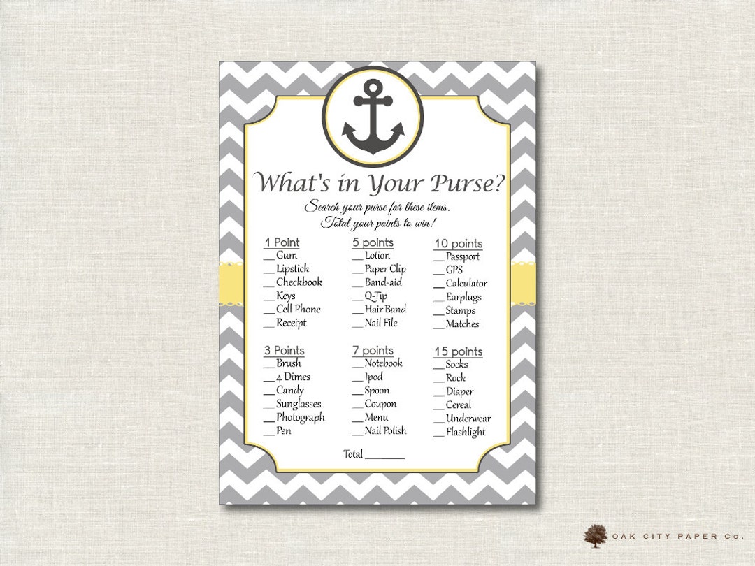 Nautical Whats in Your Purse Shower Game - Whats in Your Purse Baby ...