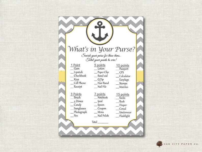 Nautical Whats in Your Purse Shower Game Whats in Your Purse | Etsy