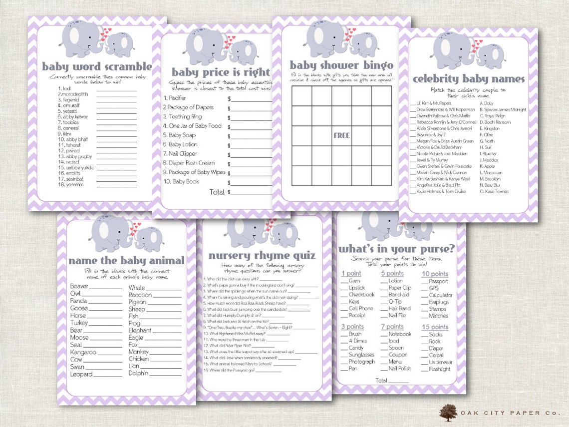 Elephant Baby Shower Games Baby Shower Games Lavender - Etsy