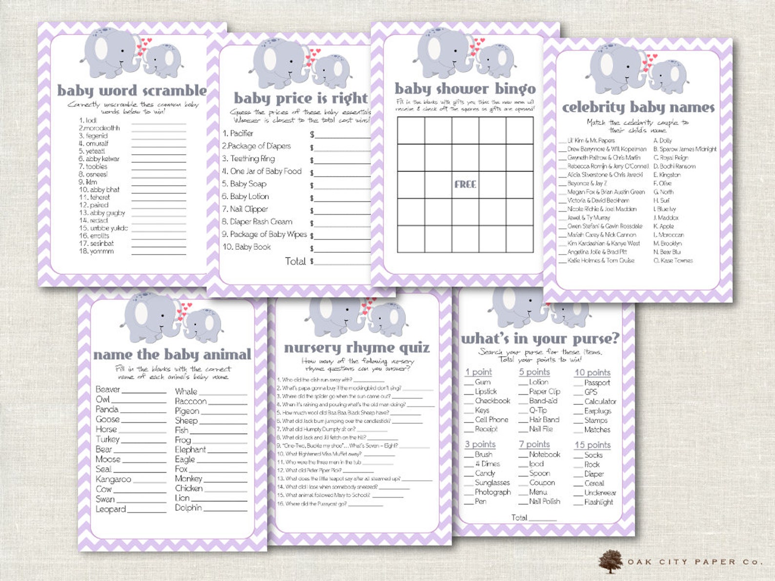 Elephant Baby Shower Games Baby Shower Games Lavender - Etsy