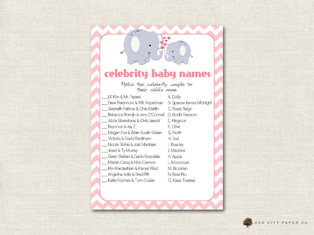 Celebrity Baby Shower Game - Elephant Celebrity Baby Name Game ...