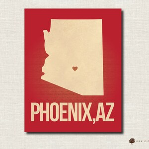 Phoenix Map of Arizona Love Home Heart Print Multiple Colors 8x10 ...