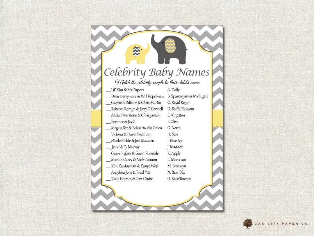 Celebrity Baby Shower Game - Elephant Celebrity Baby Name Game ...