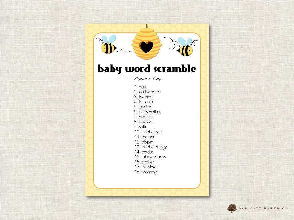 Bee Baby Shower Word Scramble Honey Bee Word Scramble Baby | Etsy