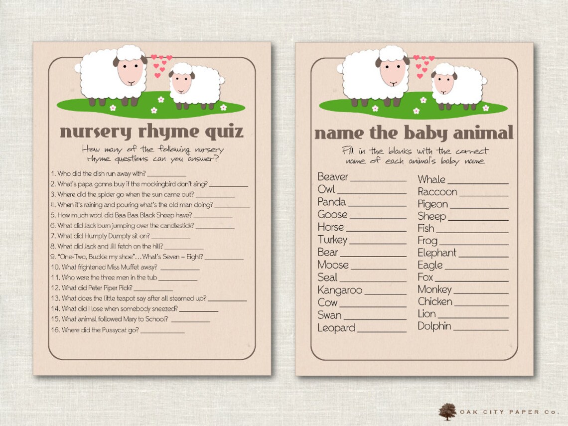 Lamb Baby Shower Games Little Lamb Shower Games Lamb Shower - Etsy