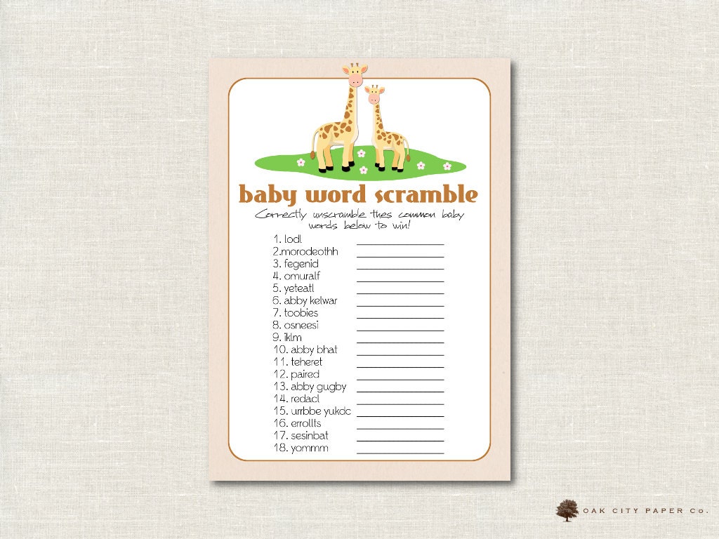 Giraffe Baby Shower Word Scramble Giraffe Word Scramble Baby | Etsy