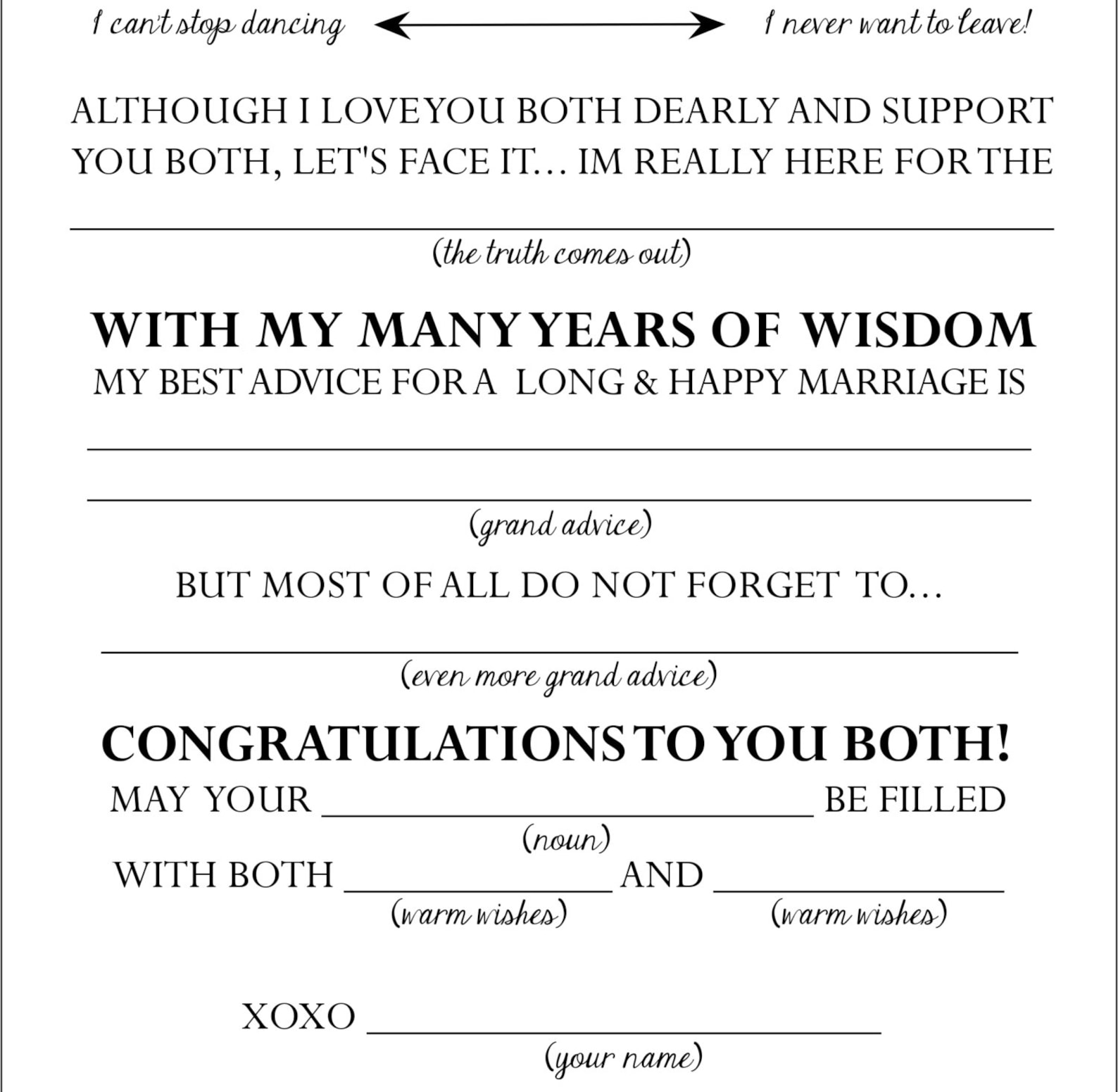 Wedding Mad Lib Wedding Madlib Wedding Advice Card Newlywed Etsy