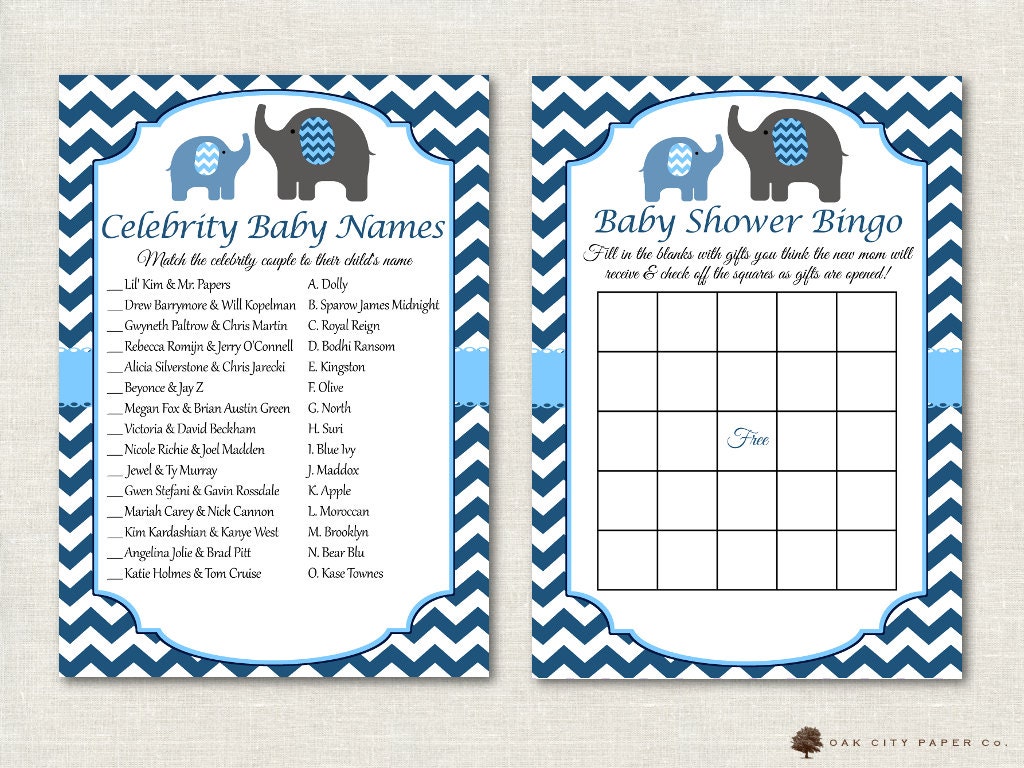 Navy Baby Shower Games Baby Blue Baby Shower Games. Elephant | Etsy