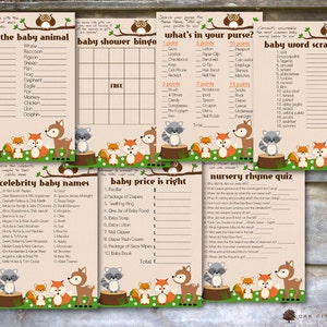 Woodland Animal Baby Shower Party Package With Baby Shower Games ...