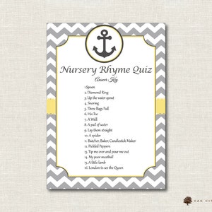 Nautical Nursery Rhyme Quiz Baby Shower Game - Nautical Nursery Rhyme ...