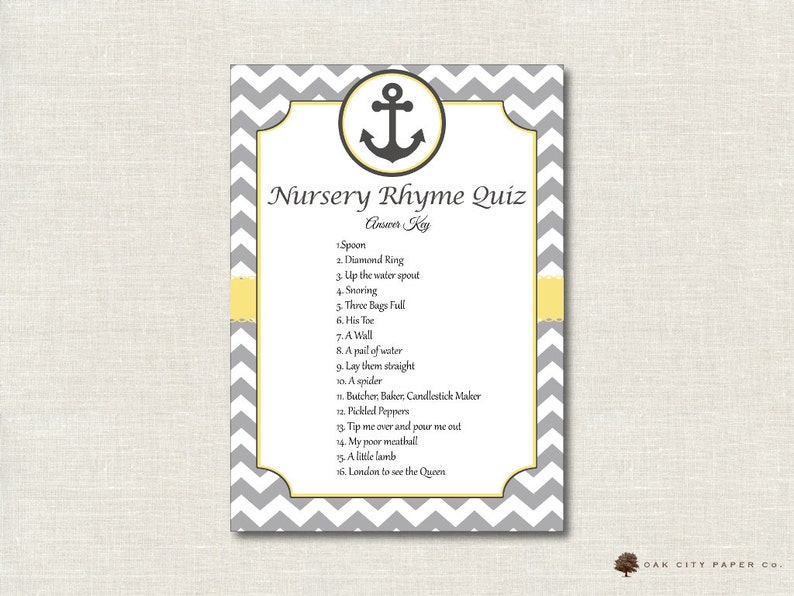 Nautical Nursery Rhyme Quiz Baby Shower Game Nautical | Etsy