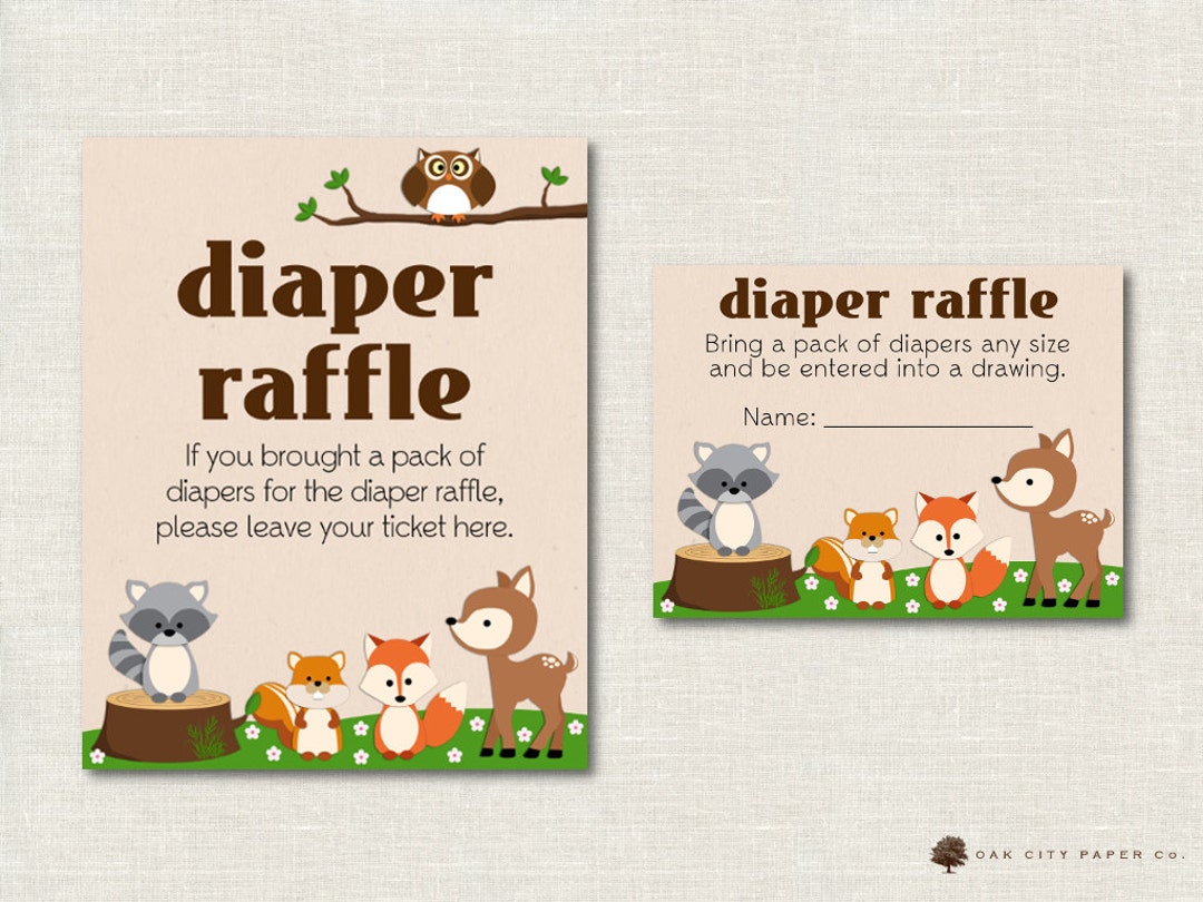 Woodland Animal Diaper Raffle, Diaper Raffle Ticket, Diaper Raffle Sign ...