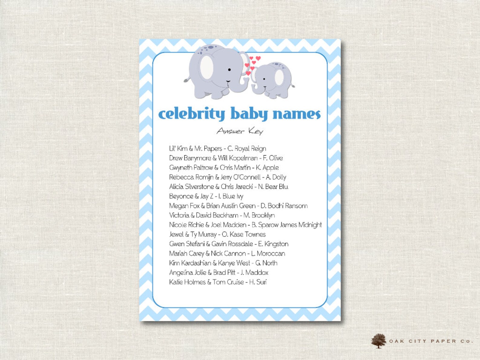 Celebrity Baby Shower Game Elephant Celebrity Baby Name - Etsy