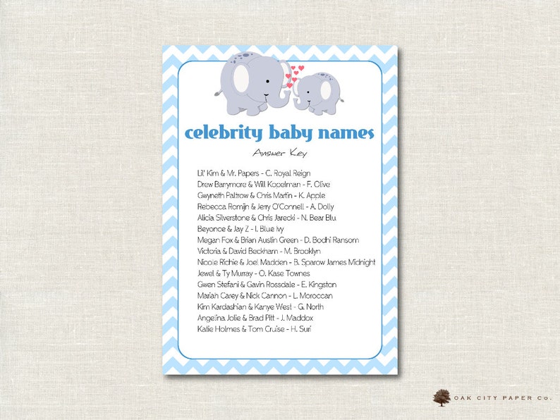 Celebrity Baby Shower Game Elephant Celebrity Baby Name - Etsy