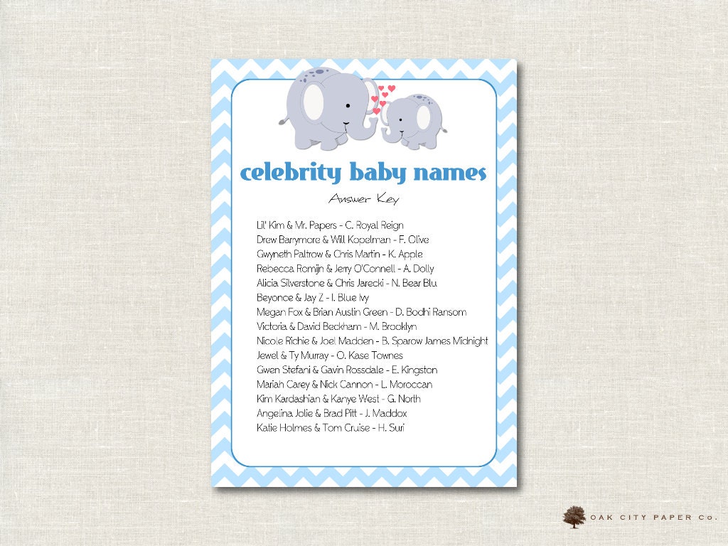 Celebrity Baby Shower Game Elephant Celebrity Baby Name - Etsy