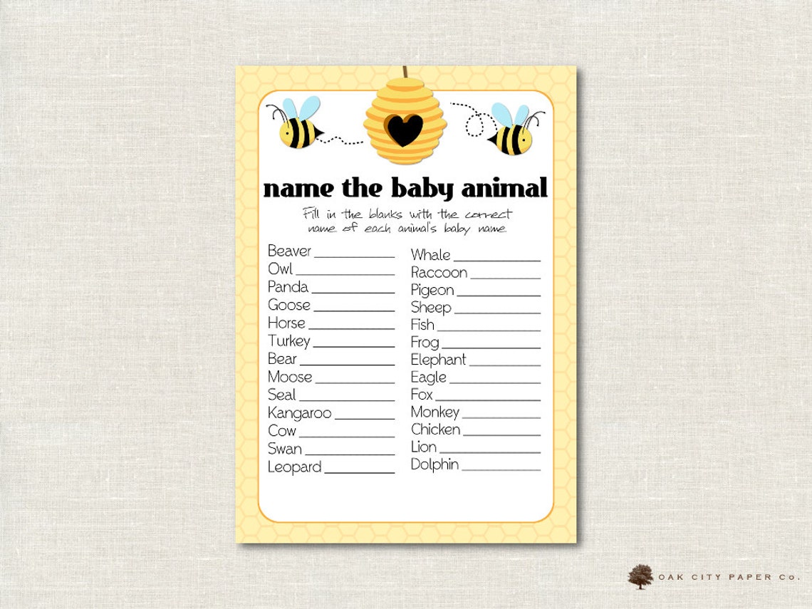 Name the Baby Animal Baby Shower Game Mommy to Bee Baby | Etsy