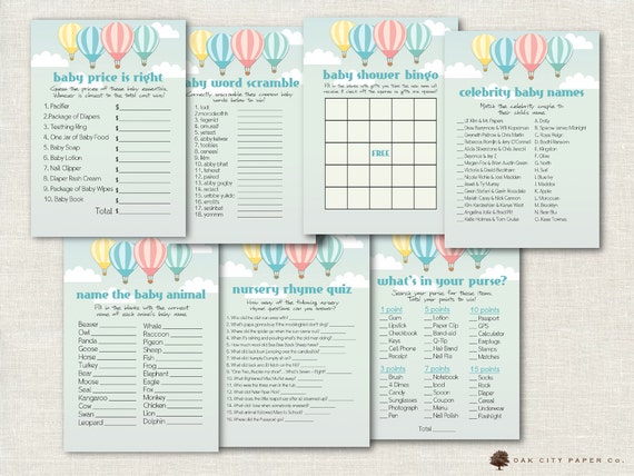 Hot Air Balloon Baby Shower Games Balloon Baby Shower Games - Etsy