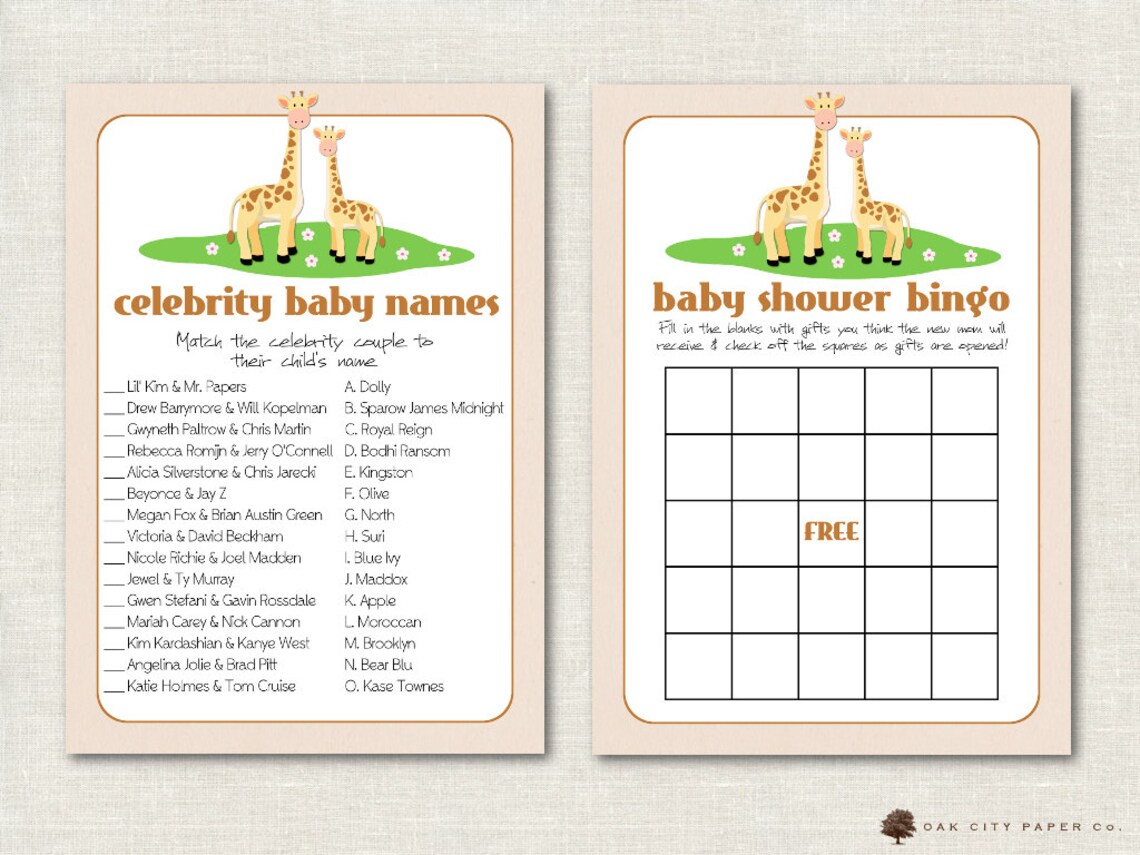 Giraffe Baby Shower Games Baby Shower Games Giraffe Shower - Etsy