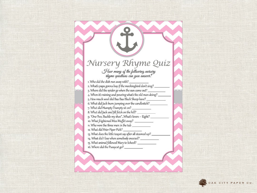 Nautical Nursery Rhyme Quiz Baby Shower Game Nautical Nursery Rhyme ...