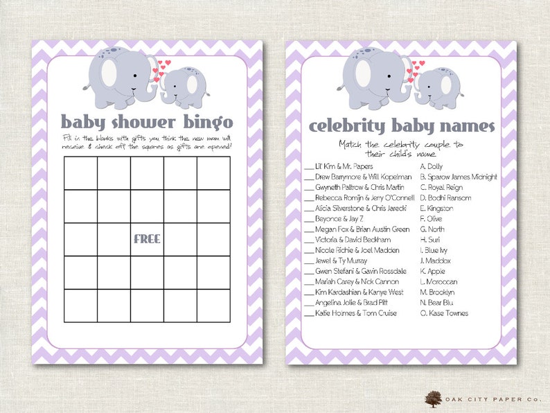 Elephant Baby Shower Games - Baby Shower Games, Lavender Elephant Baby ...