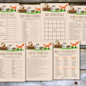 Woodland Baby Shower Games Animal Baby Shower Games, Printable Baby ...