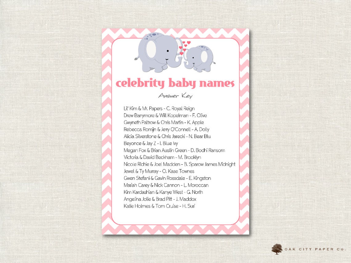 Celebrity Baby Shower Game Elephant Celebrity Baby Name - Etsy