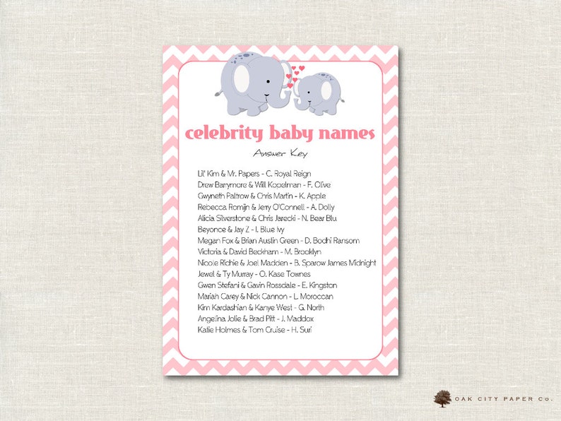 Celebrity Baby Shower Game - Elephant Celebrity Baby Name Game ...