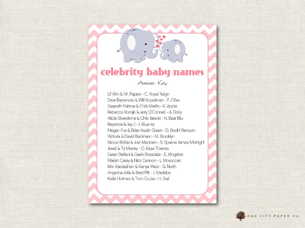 Celebrity Baby Shower Game Elephant Celebrity Baby Name | Etsy