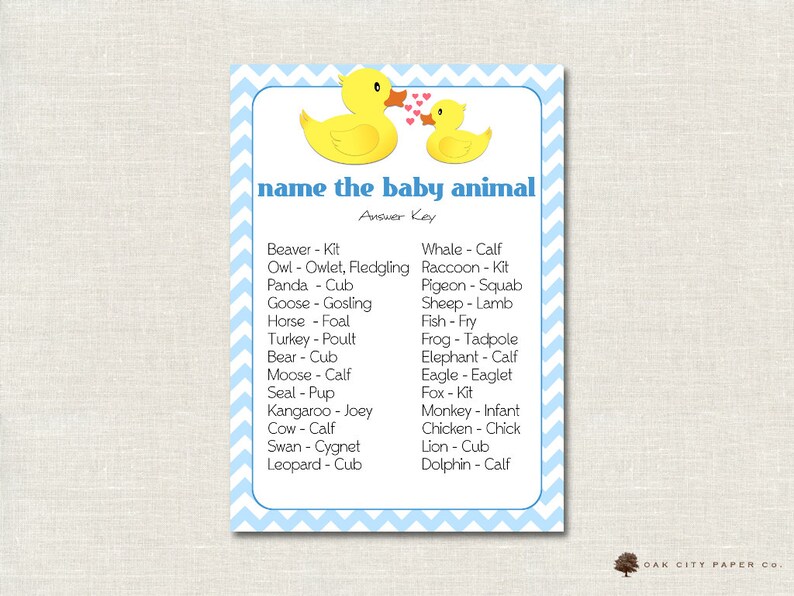 Rubber Ducky Name the Baby Animal Baby Shower Game - Rubber Ducky ...