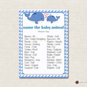 Whale Name the Baby Animal Baby Shower Game - Whale Shower Baby Animal ...