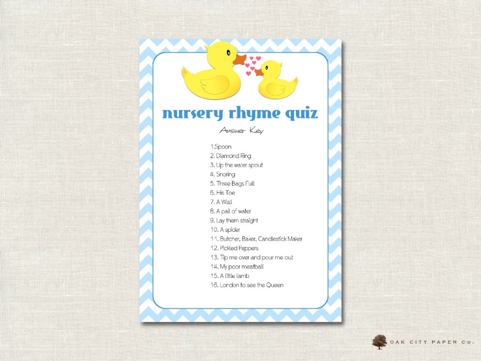 Rubber Ducky Nursery Rhyme Quiz Baby Shower Game Rubber | Etsy