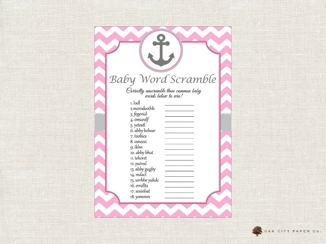 Nautical Baby Shower Word Scramble, Nautical Word Scramble, Baby Shower ...