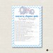 Elephant Nursery Rhyme Quiz Baby Shower Game Blue Elephant Nursery ...