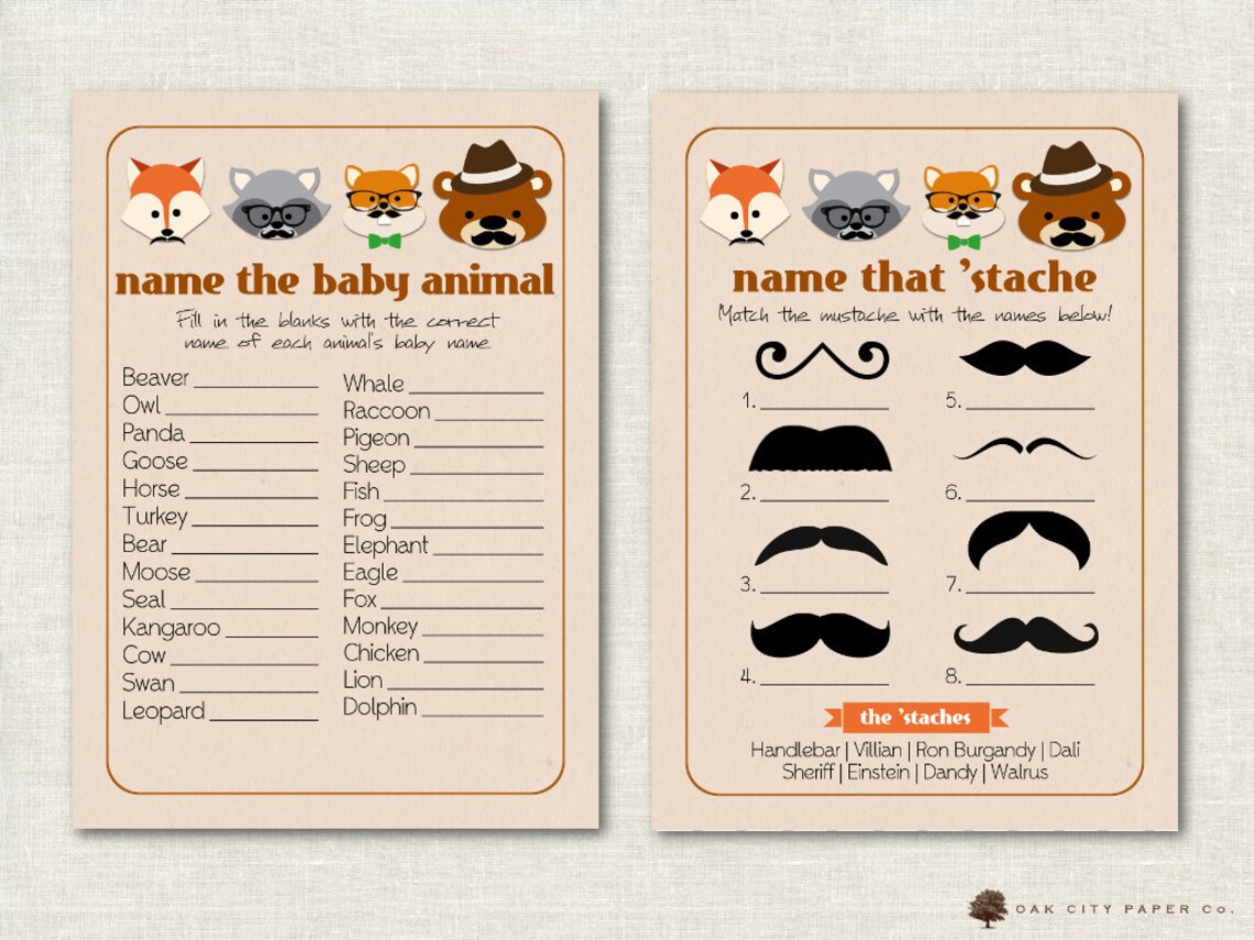 Mustache Baby Shower Games Mustache Shower Game Mustache - Etsy