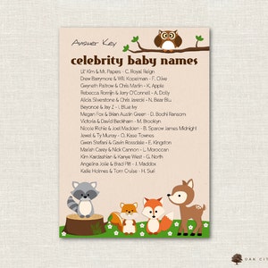 Celebrity Baby Shower Game - Woodland Animal Celebrity Baby Name Game ...