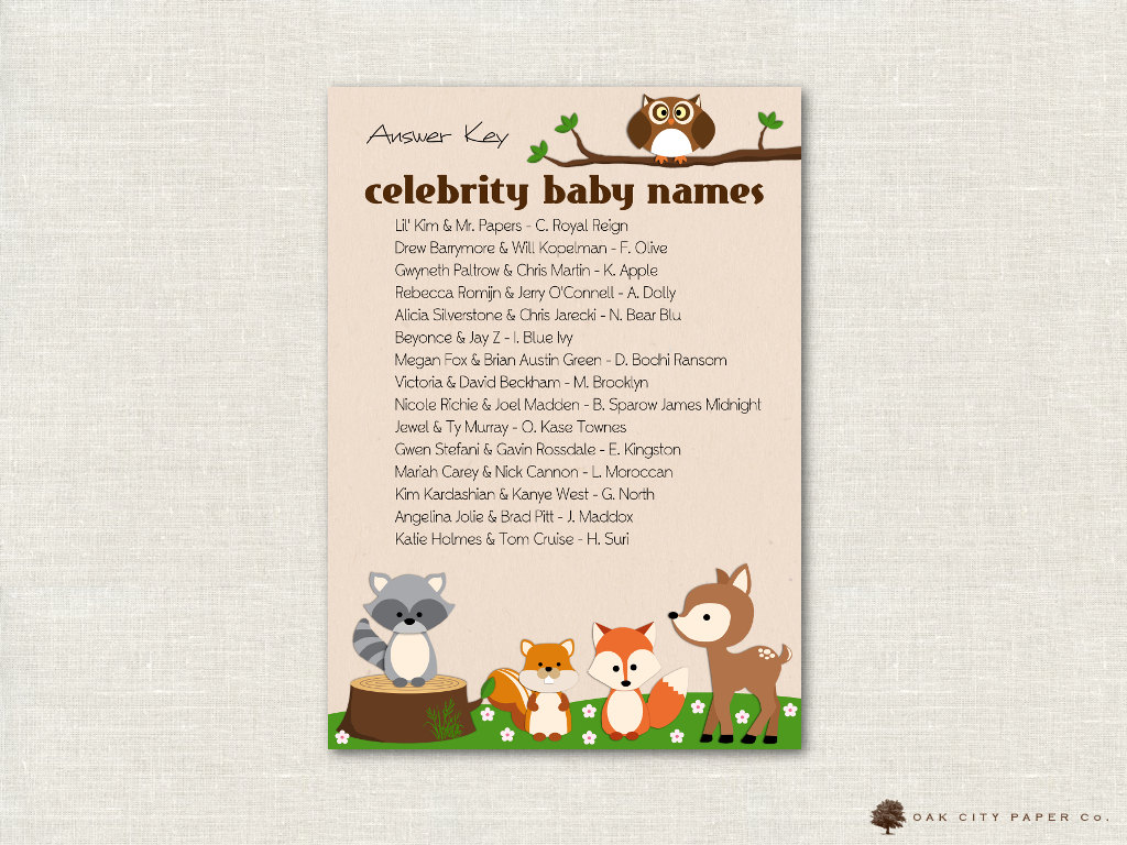 Celebrity Baby Shower Game Woodland Animal Celebrity Baby | Etsy