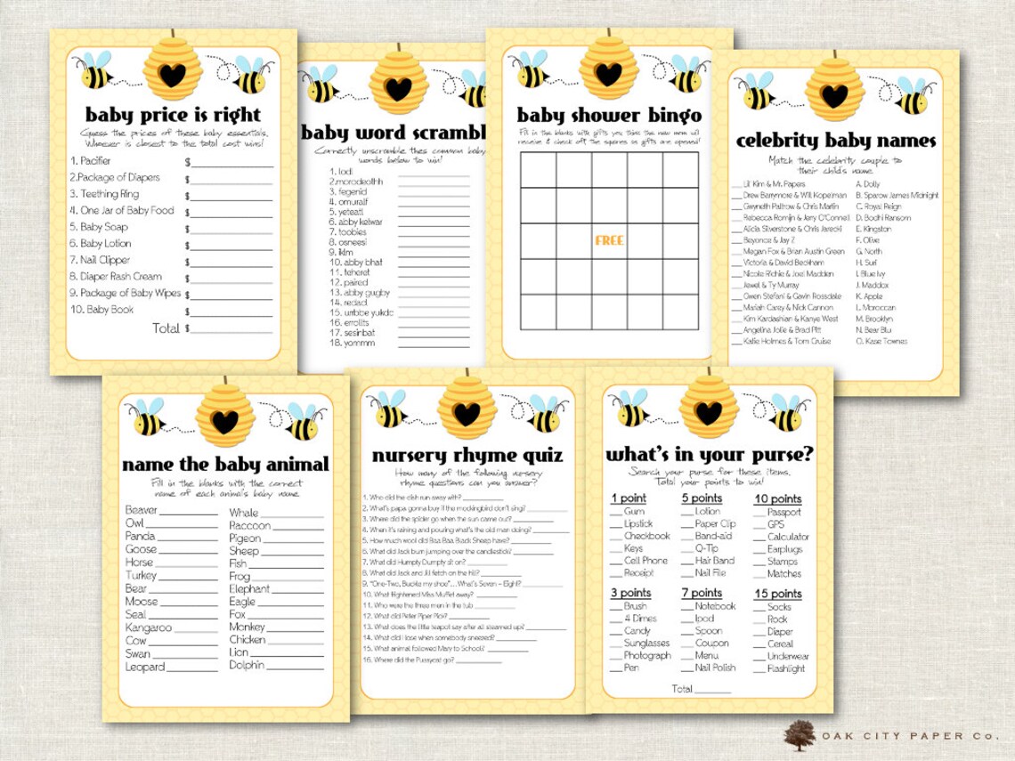 Bee Baby Shower Games Honey Bee Shower Games Mommy to Bee - Etsy
