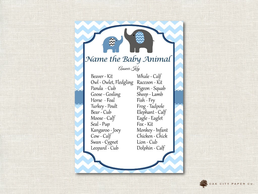 Elephant Name the Baby Animal Baby Shower Game Baby Blue - Etsy
