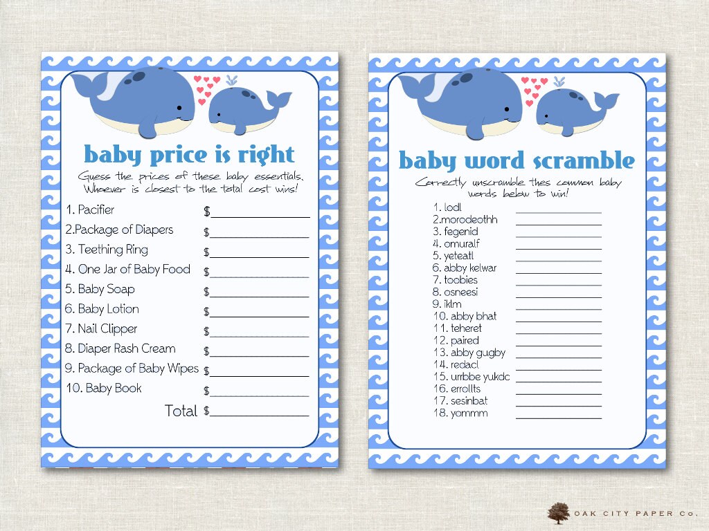 Whale Baby Shower Games Baby Shower Games Whale Shower | Etsy