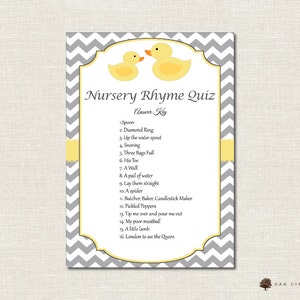 Rubber Ducky Nursery Rhyme Quiz Baby Shower Game - Rubber Ducky Nursery ...