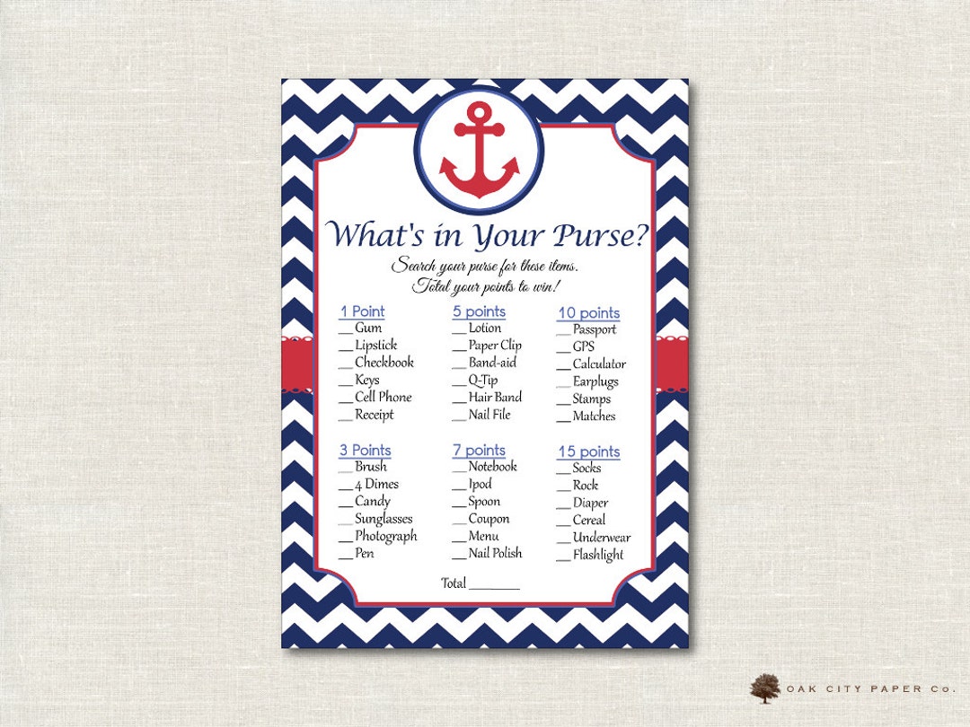 Nautical Whats in Your Purse Shower Game - Whats in Your Purse Baby ...