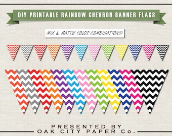 Printable Chevron Flag Banner Bunting Rainbow Color | Etsy