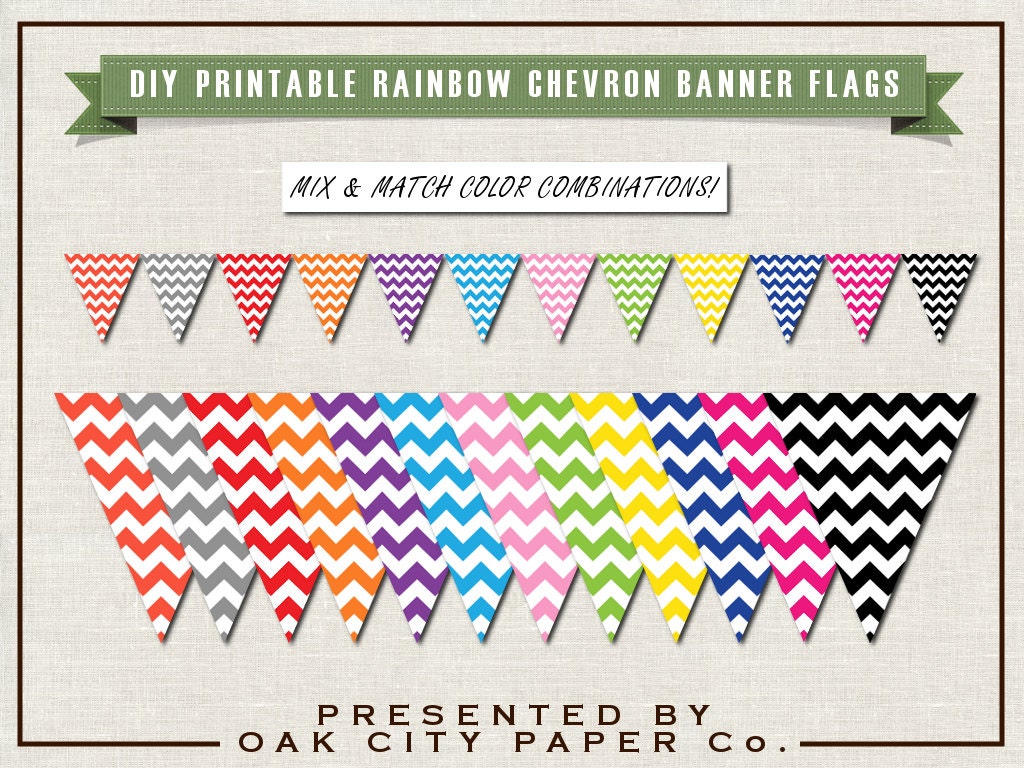 Printable Chevron Flag Banner Bunting Rainbow Color INSTANT | Etsy